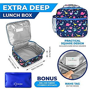 Lunch Box for Kids with Ice Pack, Boys Lunch-Box Insulated Bag for Toddlers Kids Baby Boy Daycare Pre-School Kindergarten, Large Snack Container Boxes for Kid Lunches, Bento Bag, Blue Space Dinosaur