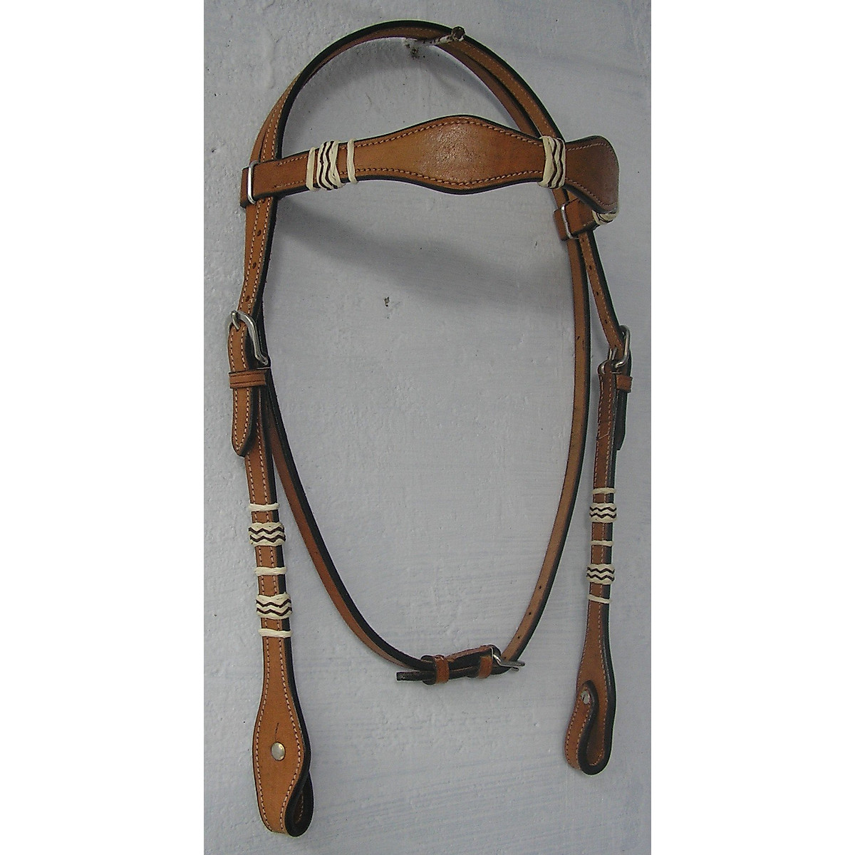 GSk Reitsports New Western Premium Genuin Leather Headstall Raw Hide Braided and Curved Brow Band Headstall Natural