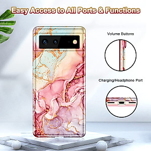 Btscase for Google Pixel 6 Case, Gold Glitter Bling Marble Pattern Hard PC Slim Fit Shockproof Full Body Rugged Drop Protective Women Girls Cover Cute Case for Google Pixel 6 (2021), Rose Gold