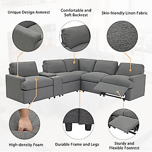 Bellemave Power Recliner Corner Sofa L-Shape Sectional Sofa Home Theater Reclining Sofa Modern 5-Seater Couch with Storage Box, Cup Holders, USB Ports and Power Socket for Living Room (Dark Grey)