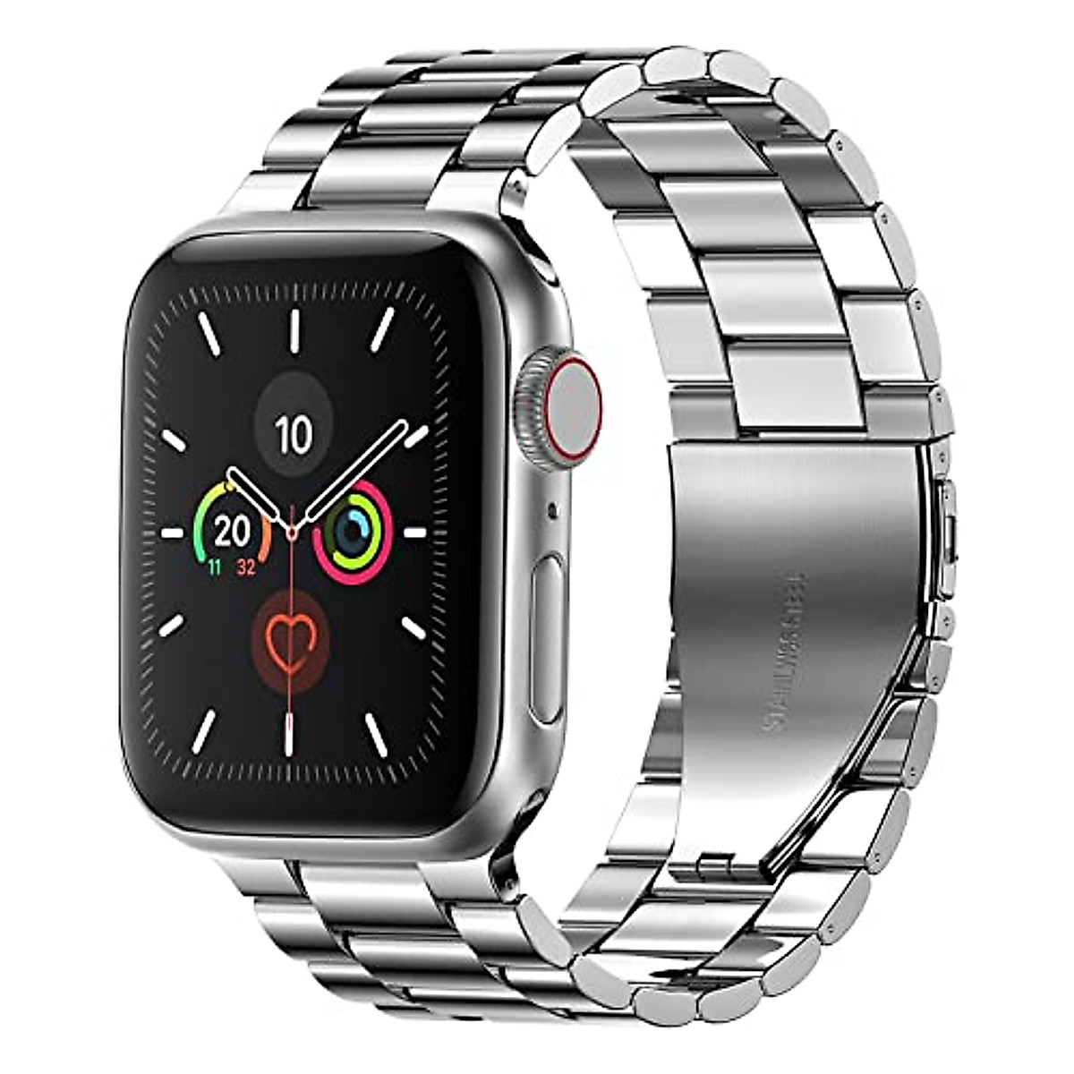 Fitlink Metal Band Compatible for Apple Watch Series 8 7 6 5 4 3 2 1 SE Ultra, Stainless Steel Waterproof Apple Watch Band for Apple Watch 42mm 44mm 45mm 49mm for Women Men(Silver, 42/44/45/49mm)