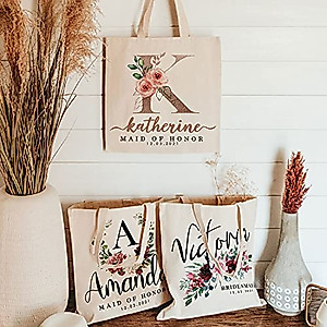 Generic Personalized Wedding Tote Bags Gift, Bride - Customized Floral Women Bag Custom Funny Beach Travel Grocery Bridesmaid Bachelorette Party Accessories Gifts C2, Beige, Single