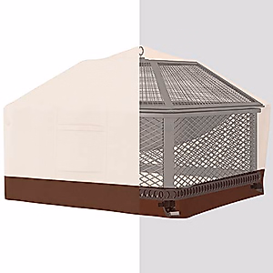 Tuyeho Patio Square Fire Pit Cover 36 x 36 x 22 inch, 600D Heavy Duty Outdoor Fire Table Cover, Waterproof & Weather Resistant for Your Fire Bowl (Beige & Brown)