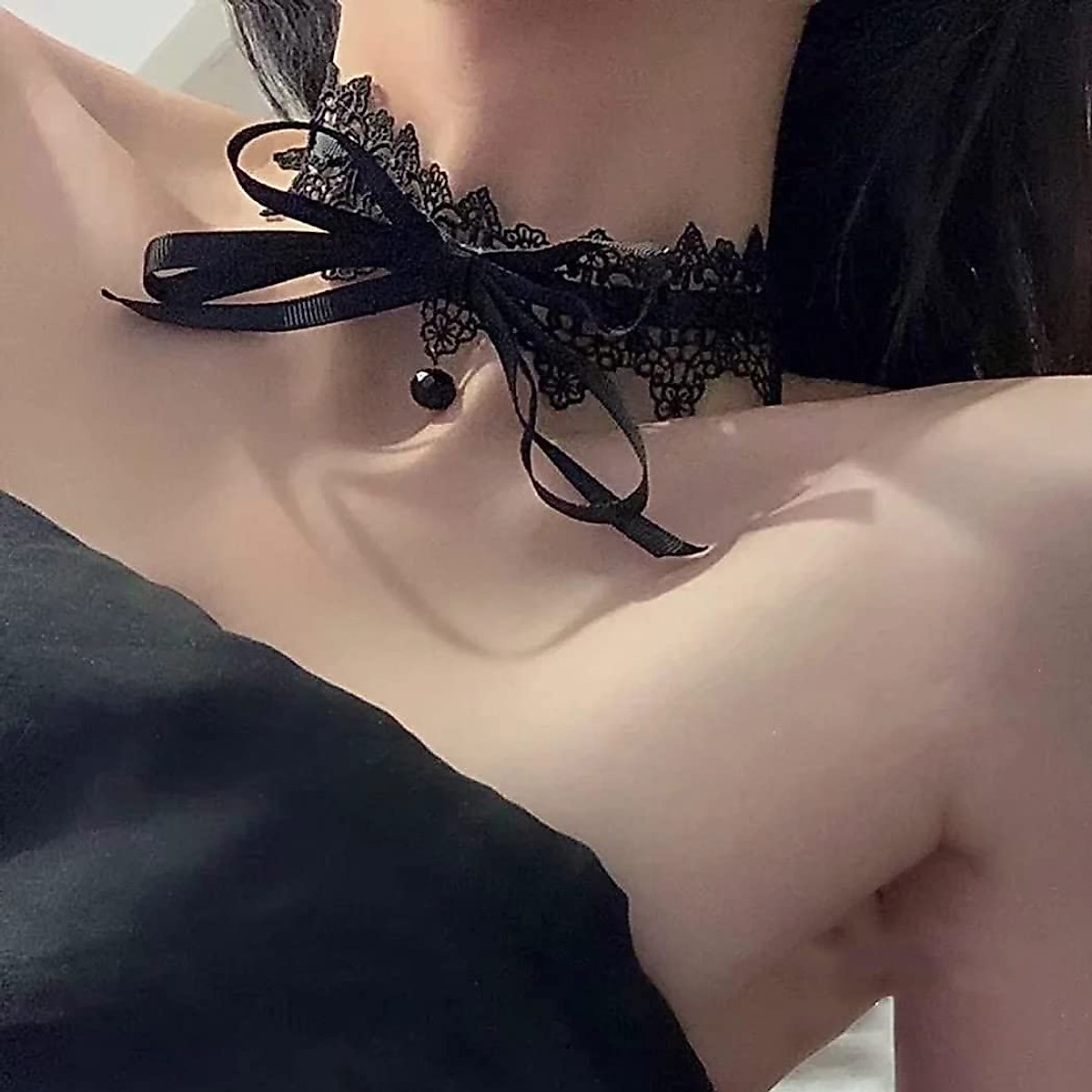 JEAIRTS Black Lace Choker Necklace Velvet Bow-knot Necklaces Halloween Costume Necklace Jewelry Accessories for Women