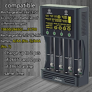 icover Universal Smart Battery Charger, LiitoKala lii-600 LCD Display 4 Slots Smart Charger Li-ion 3.7V NiMH 1.2V for Rechargeable Batteries 18650 26650 16340 14500 + Car Charger