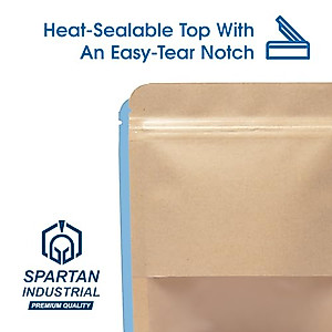 Spartan Industrial - 5" X 8" Kraft Zip Top Food Storage Bags - Pack of 100 Smell-Proof Resealable Pouches for Packaging Coffee, Tea, Spices, Snacks, and More