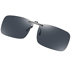 FF FRAZALA Polarized Clip On Sunglasses Rimless Non-flip Design UV Protection Sunglasses for Prescription Glasses (Black,Medium)