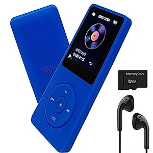 MP3 Player 32GB with Speaker FM Radio Earphone Portable Mini Blue Music Player Voice Recorder E-Book 1.8 inch HD Screen Support up to 128GB