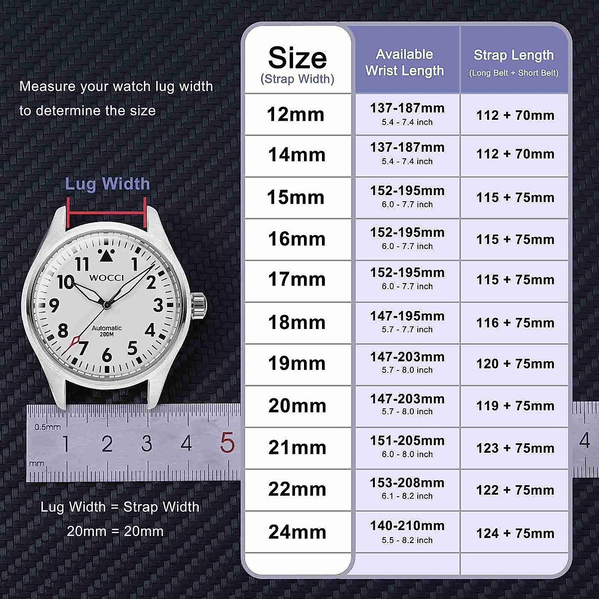 WOCCI 22mm Silicone Watch Band, Quick Release Rubber Replacement Strap with Black Stainless Steel Buckle (Black)