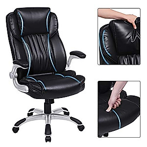 SONGMICS Extra Big Office Chair, High Back PU Executive Chair with Thick Seat and Tilt Function, Flip Up Arms, Black UOBG94BK