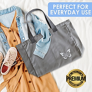 Cotton Canvas Tote Bags for Women, Large Capacity Reusable Shoulder Bag for Grocery Shopping, Travel, Beach, Yoga (Natural)