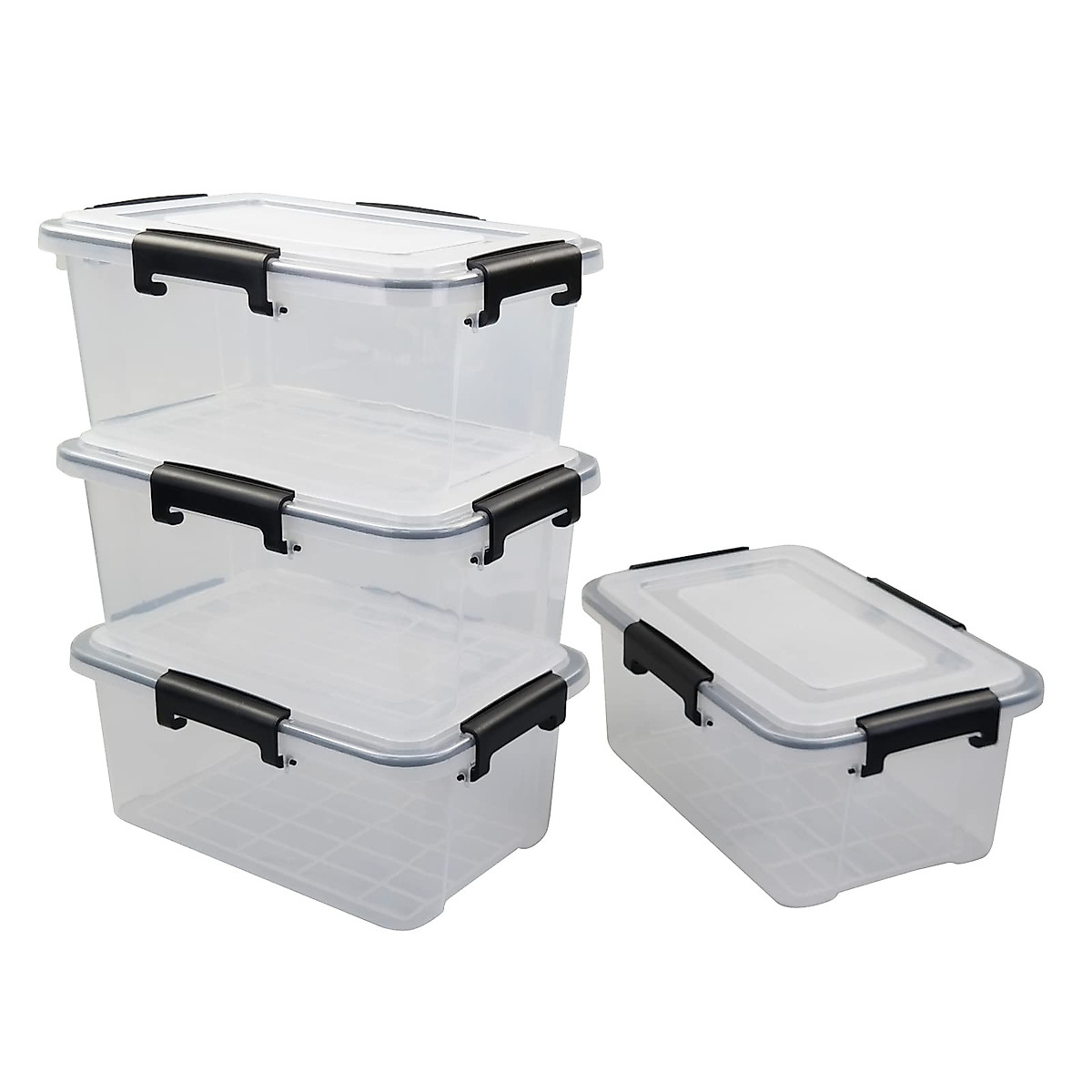 Nesmilers 10 Liter Plastic Storage Container with Seal Circle and Latches Lid, Clear Food Storage Boxes Set of 4