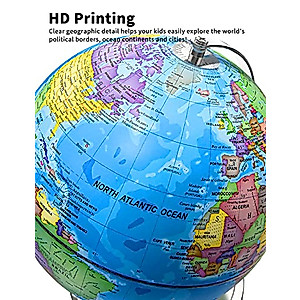 Waldauge Illuminated World Globe with Stand, 9" Earth Globes with Stable Heavy Metal Base for Kids Classroom Learning, LED Constellation Globe Night Light with HD Printed Map