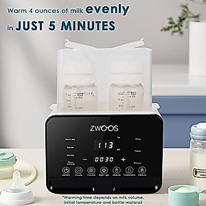 ZWOOS Bottle Warmer for Breastmilk and Formula, Multifunction Double Bottle Warmer for All Bottles with Accurate Temperature Control - Warm Fast, Easy to Use