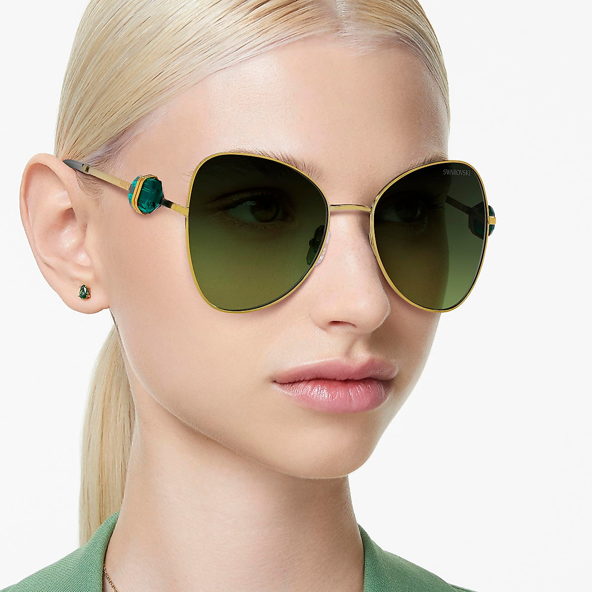 SWAROVSKI SK7002 Sunglasses, Gold Yellow/Brown, 57 mm