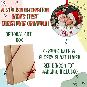 Custom Baby First Christmas Ornament 2023 with Babys Photo & Name - 10 Fonts - 3" First Christmas Ornament for Baby Boy, Girl - New Baby Gift - Babies 1st Christmas