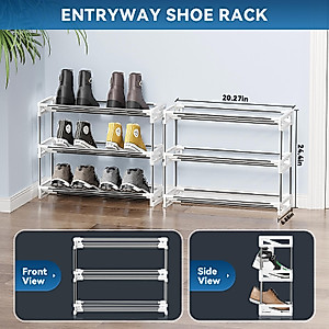 DEYILIAN Shoe Rack for Entryway, 3 Tier Shoe Rack for Closet Floor Shoe Storage, Narrow Shoe Rack with Slanted Shelves, Shoe Rack Organizer for Small Spaces Shoe Stand 20.27 x 6.88 x 24.4 in White