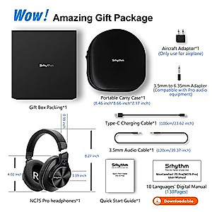 Srhythm NC75 Pro Noise Cancelling Headphones Bluetooth V5.0 Wireless,40 Hours Playtime Headsets Over Ear with Microphones&Fast Charge for TV/PC/Cell Phone (Metal Black)