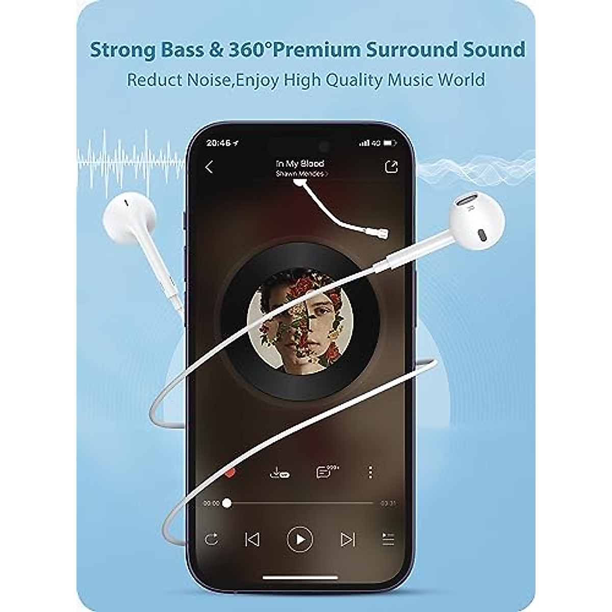 Earbuds Wired for iPhone with Lightning Connector [No Bluetooth Required] Headphones [MFi Certified] Built-in Mic & Volume Control, Earphones Compatible with iPhone 14/13/12/11/XS/X/8/All iOS System