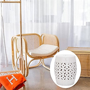 JENKEM Decorative Ceramic Garden Stool, White Glazed Hollow Out Shoe Changing Stool, Suitable for Living Room, Balcony, Garden, Etc