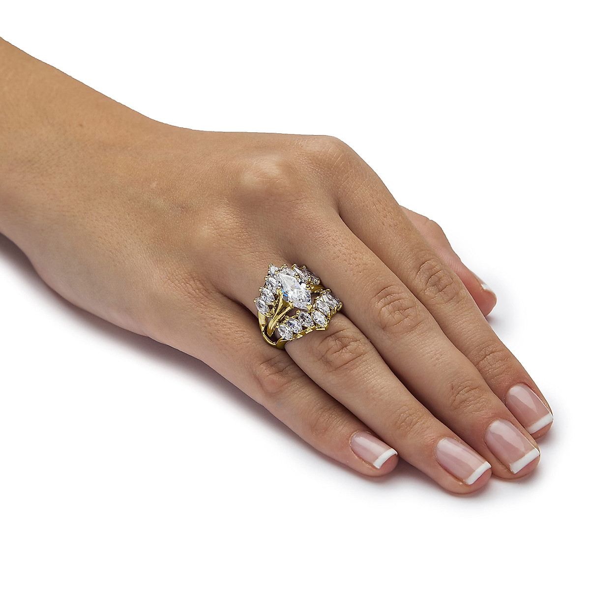 PalmBeach Goldtone or Silvertone Marquise Cut Cubic Zirconia Jacket Bridal Ring Set Size 7