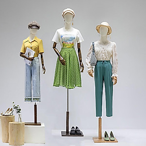 Female Mannequin Torso Dress Form, Clothing Display Model Body Stand with Head, Wooden Arms and Base for Sewing Clothing, Jewelry, Height Adjustable 47-75 Inch (Whole Body)