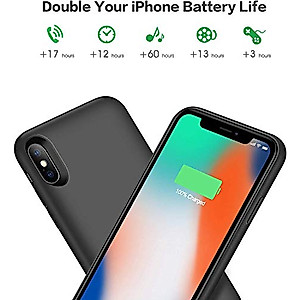 Feob Battery Case for iPhone Xs/X, Rechargeable 6500mAh Portable Charging Case Extended Battery Pack Cover Power Bank Charger Case for iPhone Xs/X[5.8 inch]-Black