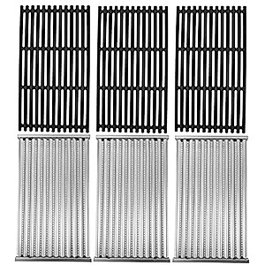 Stamped Emitter & Cast Iron Grill Grate Replacement Parts for Charbroil 463242715 463242716 Commercial Infrared 4B 463257520 463276016 466242715 466242815 G541-0016-W2 G533-2200-W1, 17x9.5'', 3PCS Set
