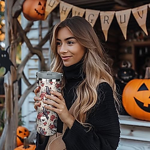 ysnifeiw 30oz Halloween Tumbler with Top Handle and Straw, Stainless Steel Insulated Gohst Pumpkin Cup Halloween Skeleton Coofee Mug Gifts for Women Men