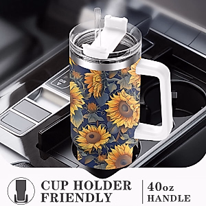 Catygift - Sunflower Style - Personalized Customized 40oz Tumbler - Camping Gift For Him, Her 40oz Tumbler With Handle Gift Ideas Handle Can Change Color