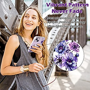 OKP iPhone 14 Plus Clear Glitter Floral Case (6.7" 2022) for Women & Girls - Slim Purple Bumper with Screen & Camera Lens Protectors