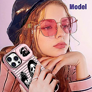 oqpa for iPhone 13 Pro Max Phone Case Cute Cartoon Phone Case for Women Girly Girl Cool Kawaii Funny 13 ProMax Case with Camera Cover+Ring Holder for Apple iPhone 13 Pro Max 6.7'', Telephone Skull