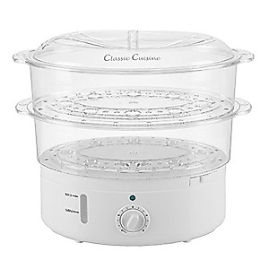 Vegetable Steamer Rice Cooker- 6.3 Quart Electric Steam Appliance with Timer for Healthy Fish, Eggs, Vegetables, Rice, Baby Food by Classic Cuisine, 11"D x 11"W x 12.25"H