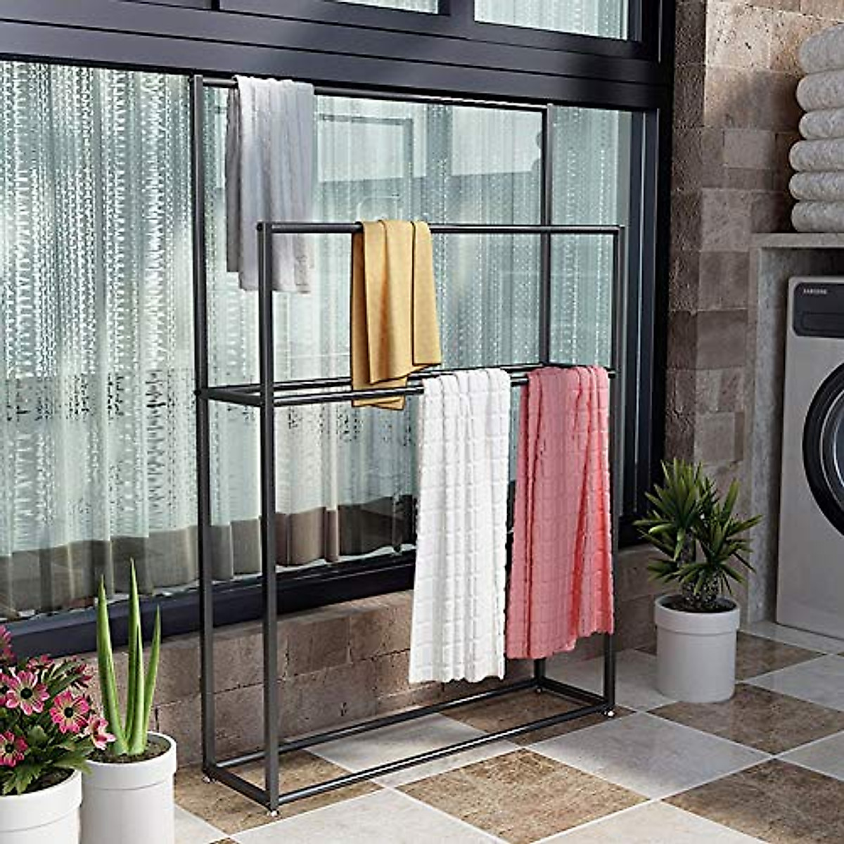 WXXGY Freestanding Towel Holder Metal Towel Rack Stand Alone Bath Towel Stand for Bathroom Floor Pool Kitchen Washroom/Black/75X20X110Cm