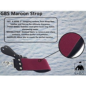 G.B.S Ultra Wide Straight Razor Strop Handmade Barber Leather Razor Strop for Sharpening Razor, Knives Dual Sharpening Strap Black and Maroon with Fine Edges blades 3" x 26" for Men