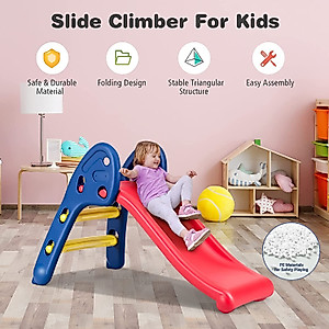 Fireflowery Toddler Slide, ASTM Approved, PE Folding Baby Slide, Freestanding Climber for Indoor, Outdoor, Pool, Ball Pit, Easy Set Up, Kids Slide for Toddlers 1-3, 43.5''L*15.5''W*27.5''H