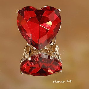 YERTTER Wedding Gold Red Crystal Giant Heart Ring Promise Women Statement Ring Rhinestone Love Ring Exaggerated Cocktail Ring Vintage Ring for Wedding Women Girls (Red）