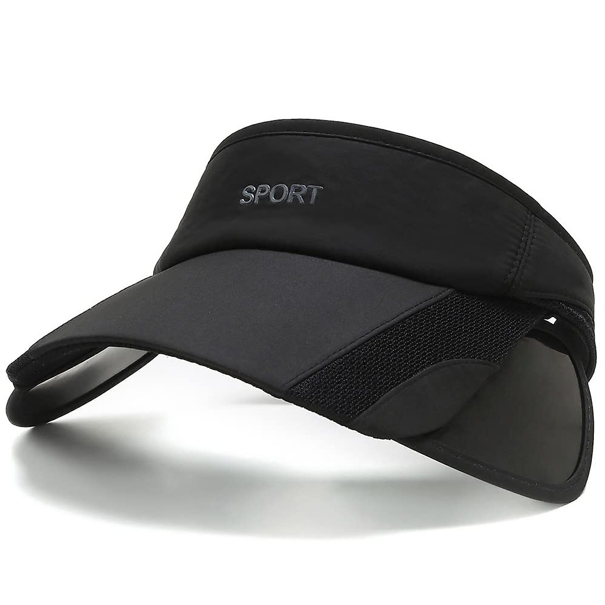 Men Women Sun Protection Sports Visor Hats Summer Wide Brim Adjustable Golf Tennis (Black, One Size)