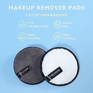 FASPLENDOR Reusable Makeup Remover Pads, Washable Microfiber Remover Pads + Built-in Sponge for Makeup Remover | Facial Cleansing | Body Exfoliating; Dual Texture, Large Size, 4 Count + Laundry Bag…