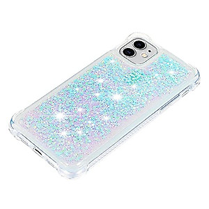 Phone Case Cover Glitter Case Compatible with iPhone 11 Case Compatible with Women Girls Girly Sparkle Liquid Luxury Floating Quicksand Transparent Soft TPU Phone Case Bags Sleeves (Color : Light blu