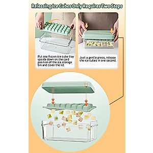 Square Ice Cube Tray with Lid & Storage Bin, Ice Cube Maker Mold for Freezer with Container, Mini Ice Cube Tray Makes 60 Cube Ice at once for Cocktail Whiskey Tea Coffee, 2 trays 1 Bucket (Clear lid)
