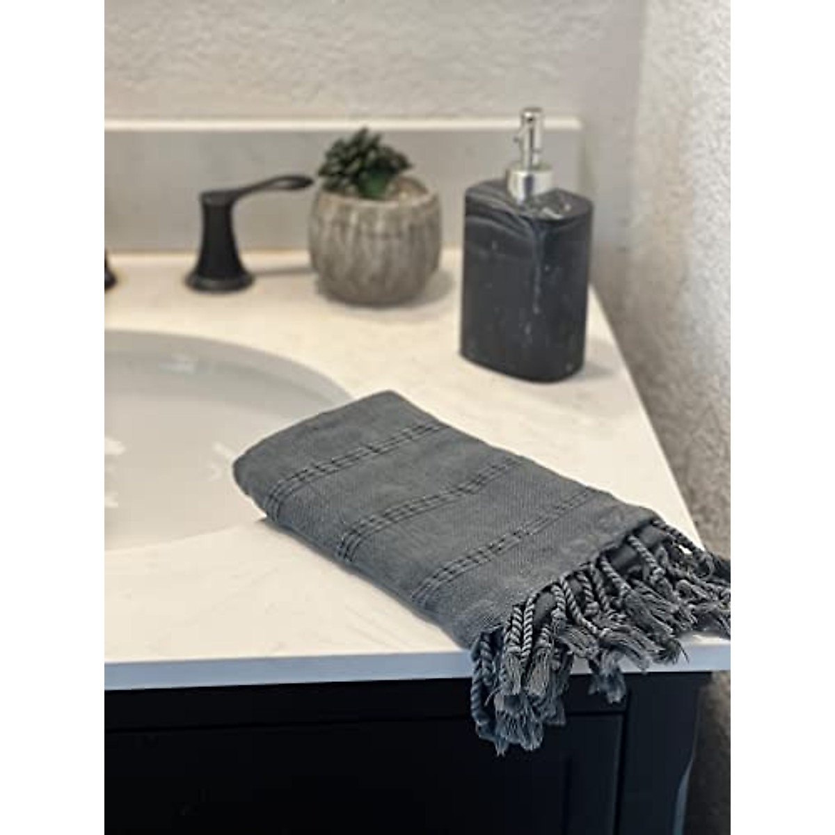 Luxury Cotton Turkish Hand Towel, Decorative Kitchen Towels Farmhouse, Black Hand Towels for Bathroom, Soft&Absorbent Hand Towels for Head Face Guest Tea Dishcloth Gym Spa - Charcoal Gray/Black