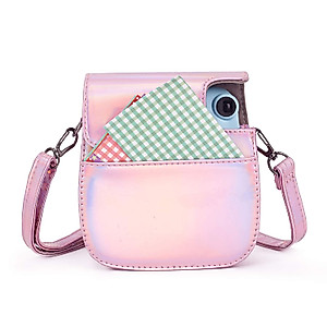 Phetium Instant mini 12 Camera Protective Case Compatible with Instax Mini 12 11,PU Leather Bag with Pocket and Adjustable Shoulder Strap (Magic Pink)