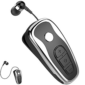 Retractable Wireless Headphone Headset Stereo Earphone lightweight V5.0 Noise Cancelling Mic Clip on Earpiece workout Sports running Business Trucker Driver Music Earbuds For Iphone android Phone