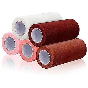 Gejoy 5 Rolls Tulle Fabric Rolls 6 Inch by 25 Yards Tulle Ribbon Colorful Fabric Spool Tulle Ribbon Netting Rolls Spool for Decoration Wedding Birthday Party Bouquet Wrapping Decorating Crafts