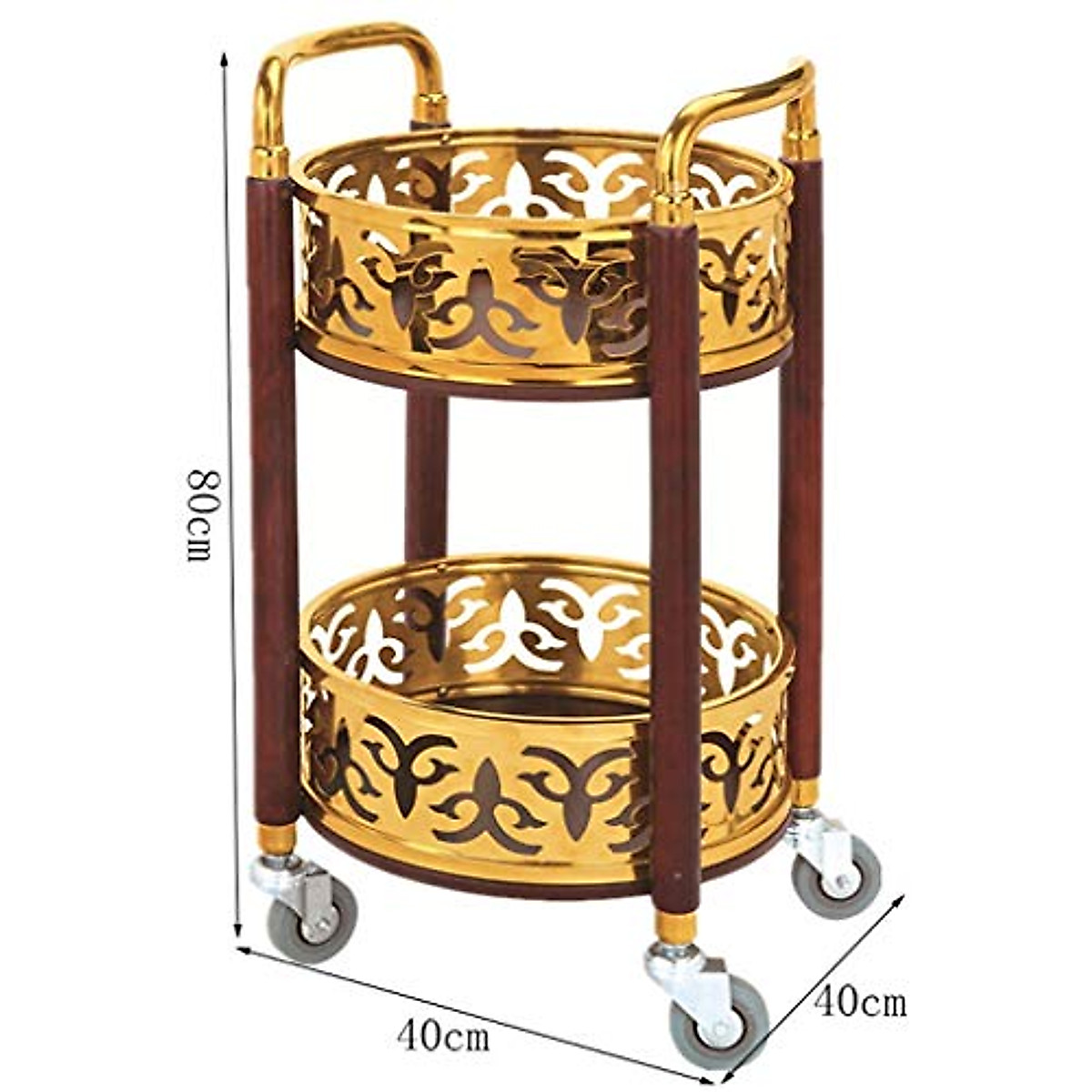 BBIJK Stainless Steel Drink cart Double-Layer Mobile Snack Trolley Load 50 kg Hotel Service cart, Gold