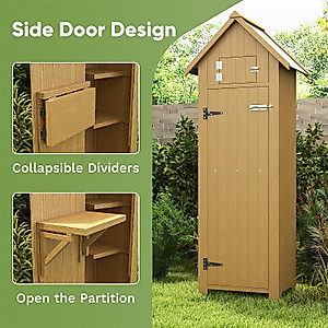 Patiowell Outdoor Storage Cabinet, Wooden Garden Shed with Waterproof Roof and Lockable Doors, Outside Vertical Tall Tool Shed for Graden Yard, Natural Wood