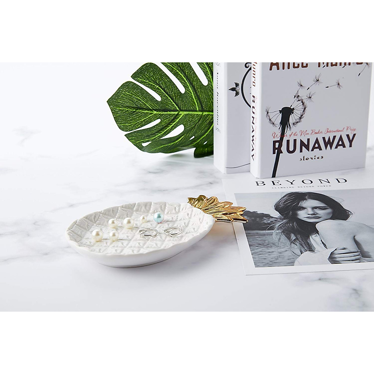 Lependor Ceramic Plate Jewelry Tray Jewelry Holder Jewelry Display - Ring Dish - Organizer for Keys - Phone - Jewelry - Watch - Wallet -Trinket - Best Wedding/Birthday - Big Size White Pineapple