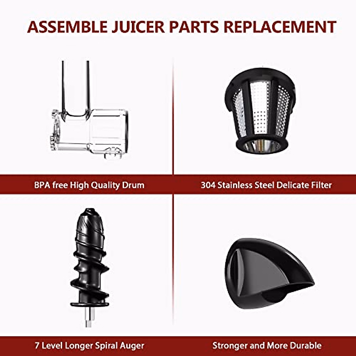 KOIOS Juicer, Masticating Slow Juicer Extractor with Reverse Function, Cold Press Juicer Machine with Quiet Motor, BPA-FREE Juicer Easy to Clean