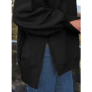 Trendy Queen Womens Oversized Sweaters Sweatshirts Crewneck Hoodies Winter Fashion Clothes Y2k Teen Girls Cute Preppy Fleece Outfits 2024 Black